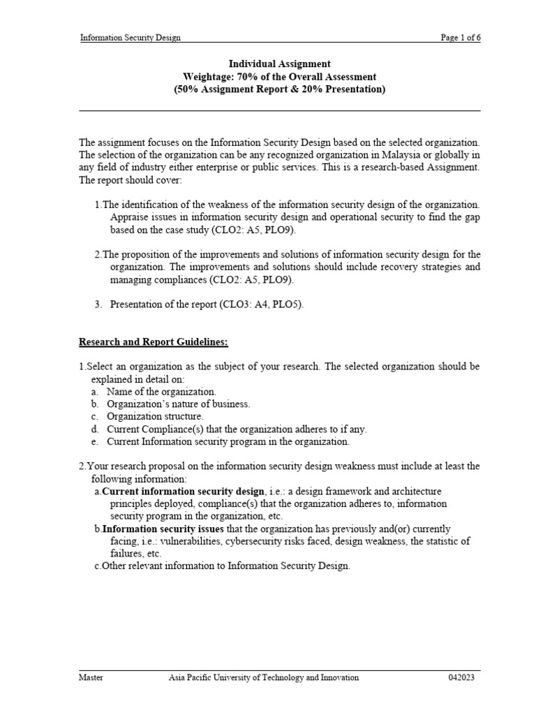 CT108-3-6-M-ISD Individual Assignment | PDF | Information Security | Information