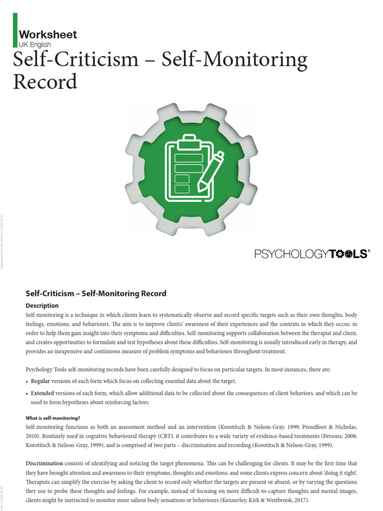 Self Criticism Self Monitoring | PDF | Psychotherapy | Thought