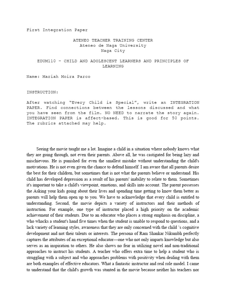 First Integration Paper EDUM110 | Download Free PDF | Learning ...