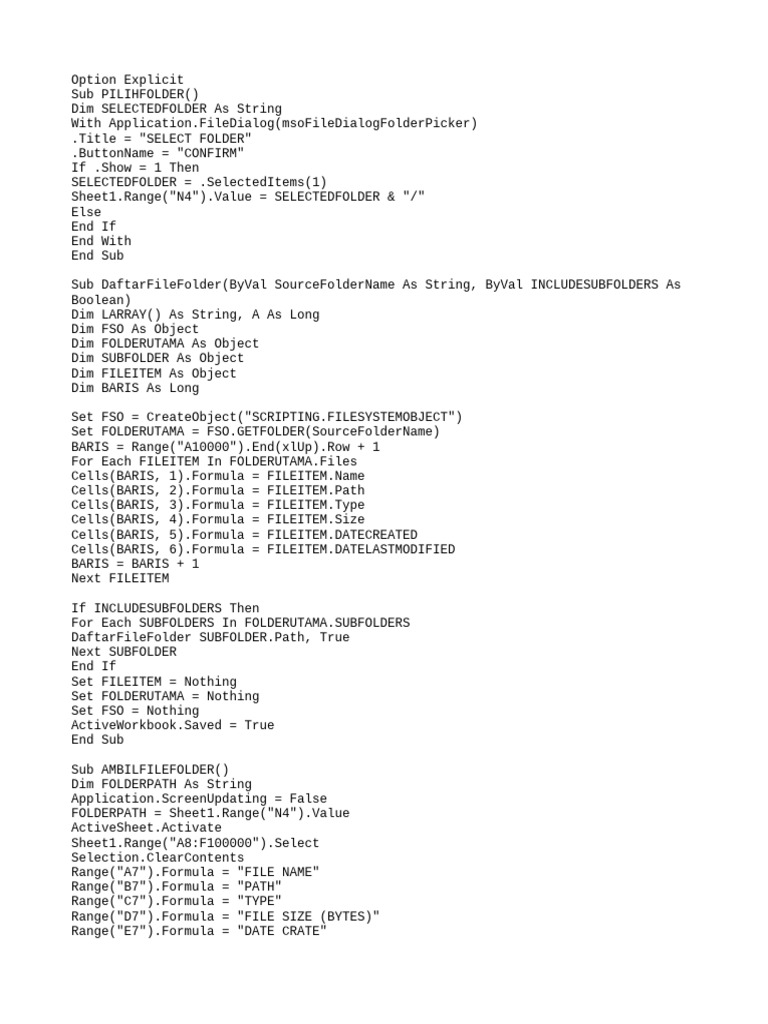 Script Rekap Data Folder DI Excel | PDF