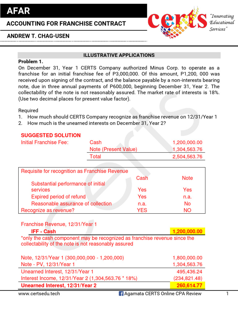 Accounting For Franchise Contracts | PDF | Franchising | Revenue