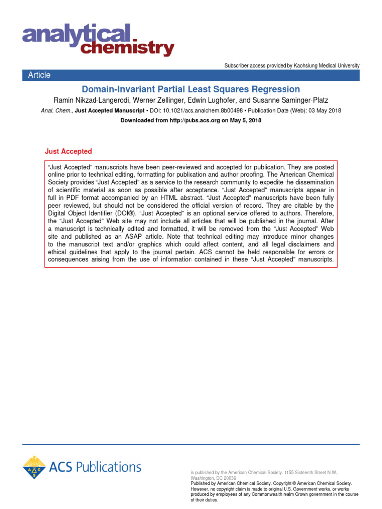 Domain Invariant PLS Regression | PDF | Chemometrics | Matrix (Mathematics)