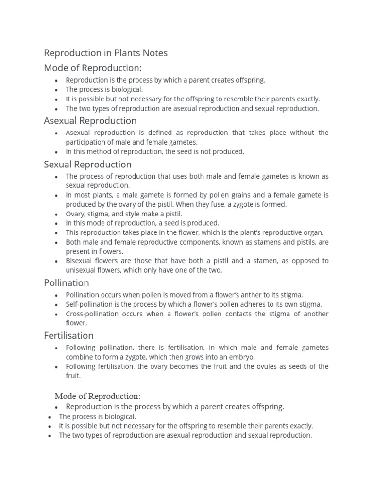 Reproduction in Plants Notes Mode of Reproduction:: Reproduction Is The ...