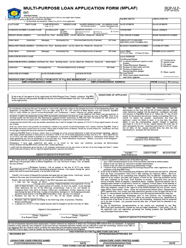 SLF065 MultiPurposeLoanApplicationForm V07 | PDF