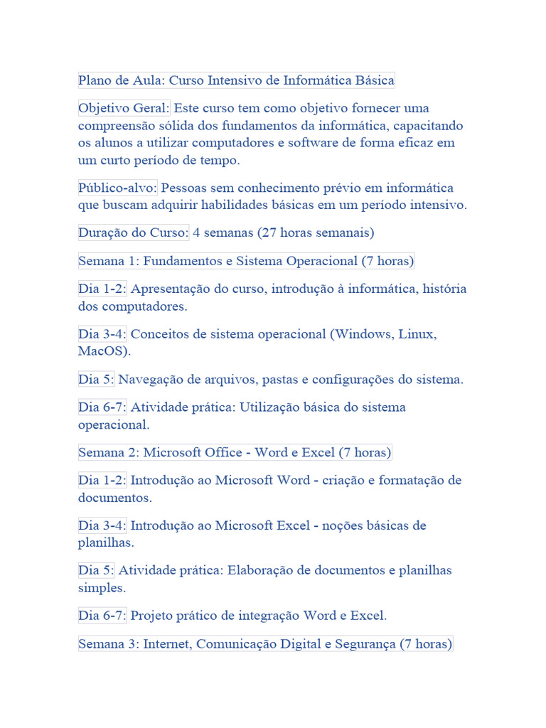 Plano de Aula | PDF | Microsoft Excel | Microsoft