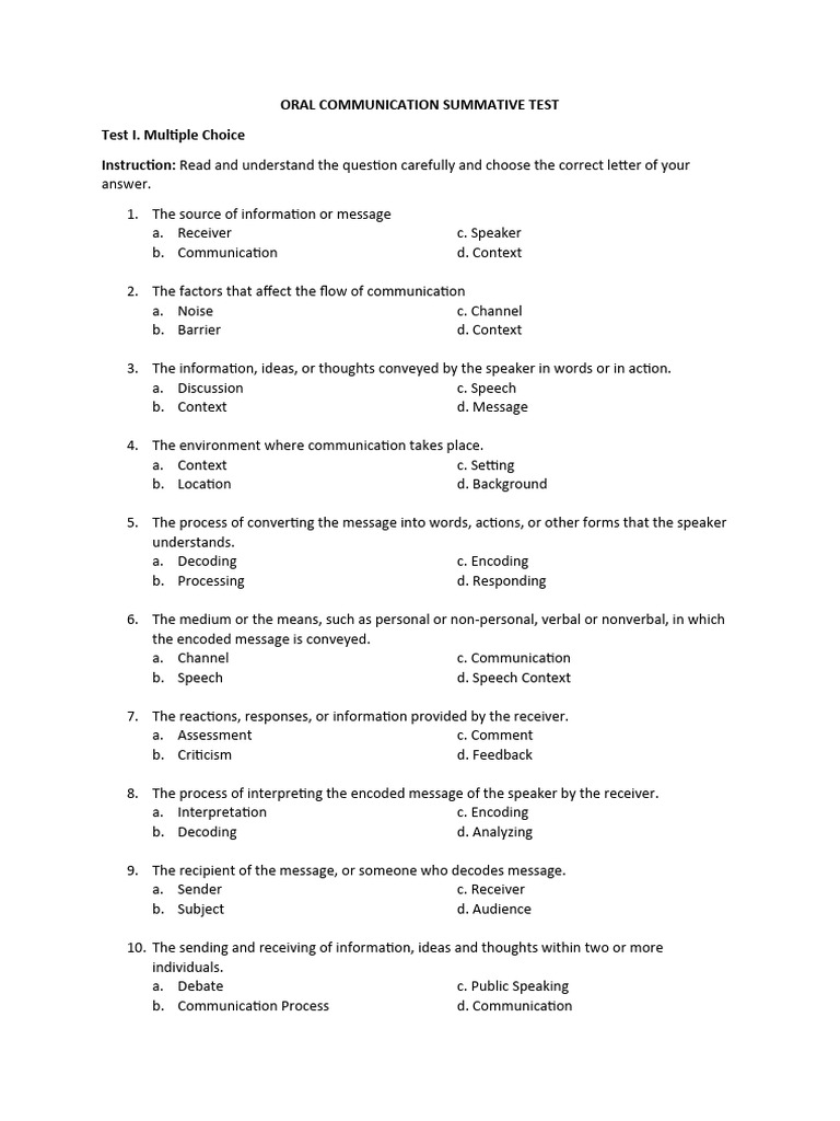 Oral Communication Summative Test | PDF | Career & Growth