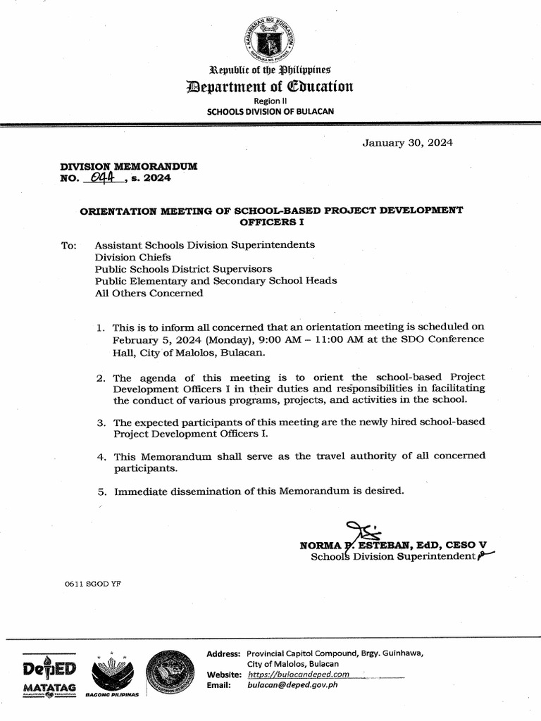 Division Memorandum No 044 S 2024 | PDF