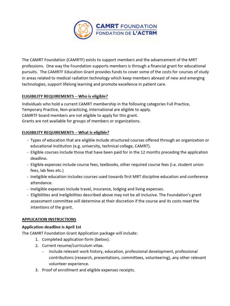 CAMRT Education Grant Guide | PDF