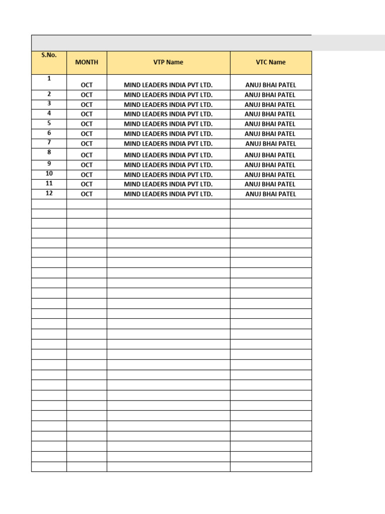 OCT Month2023 Tour Plan Excel Sheet | PDF