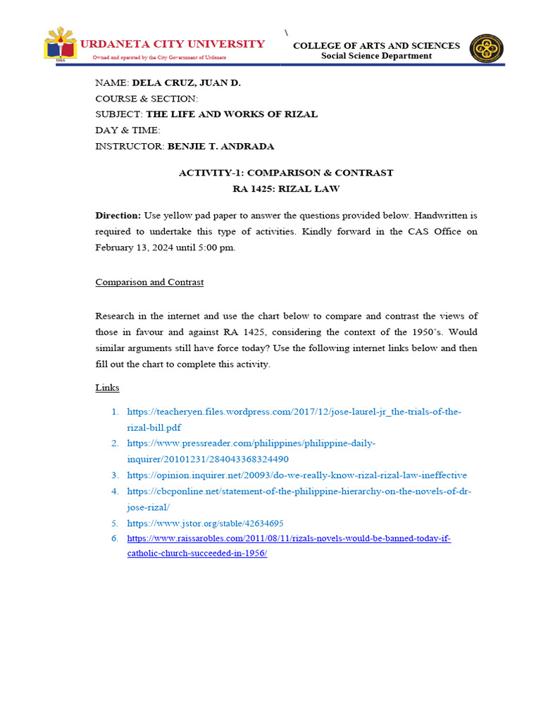 Rizal Activity 1 | PDF