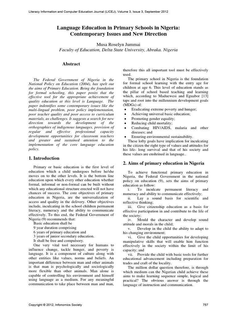 Language Education in Primary Schools in Nigeria Contemporary Issues ...