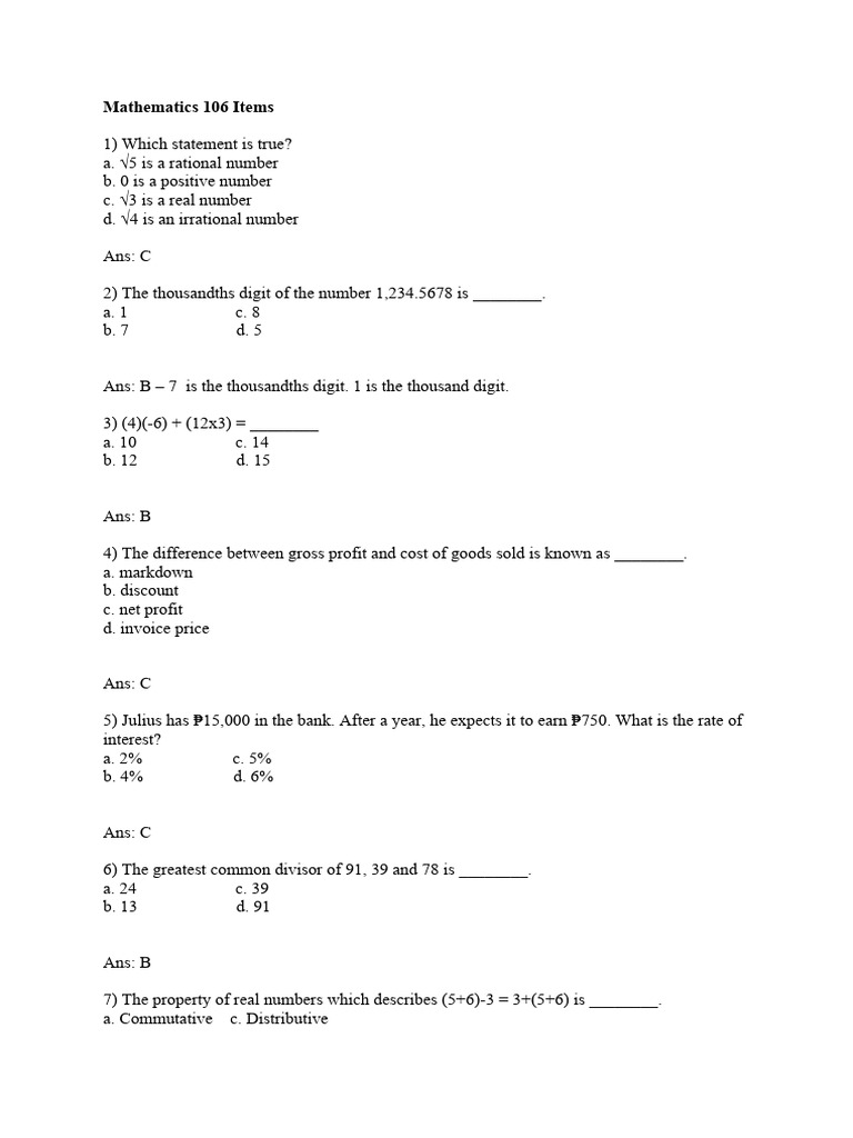 Math Quiz for Students | PDF | Teaching Methods & Materials