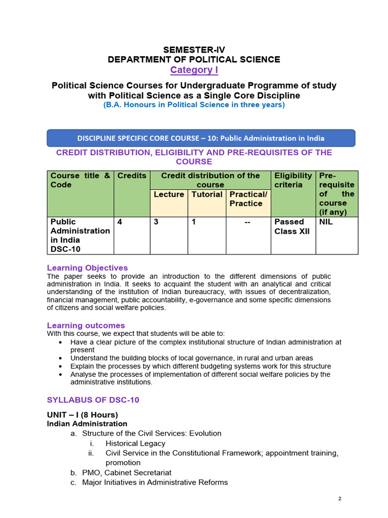 Public Administration in India Syllabus | PDF | Governance | Concept
