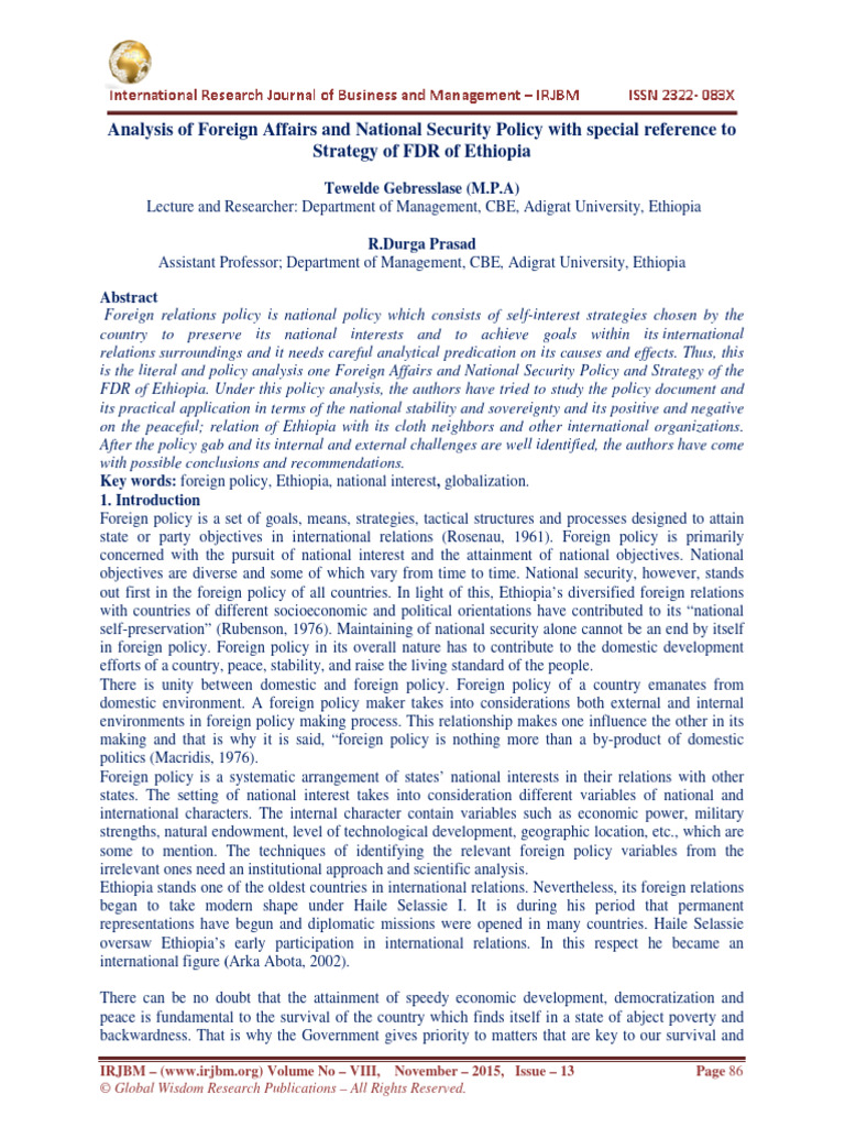 Analysis of Foreign Affairs and National | PDF | Ethiopia | National ...