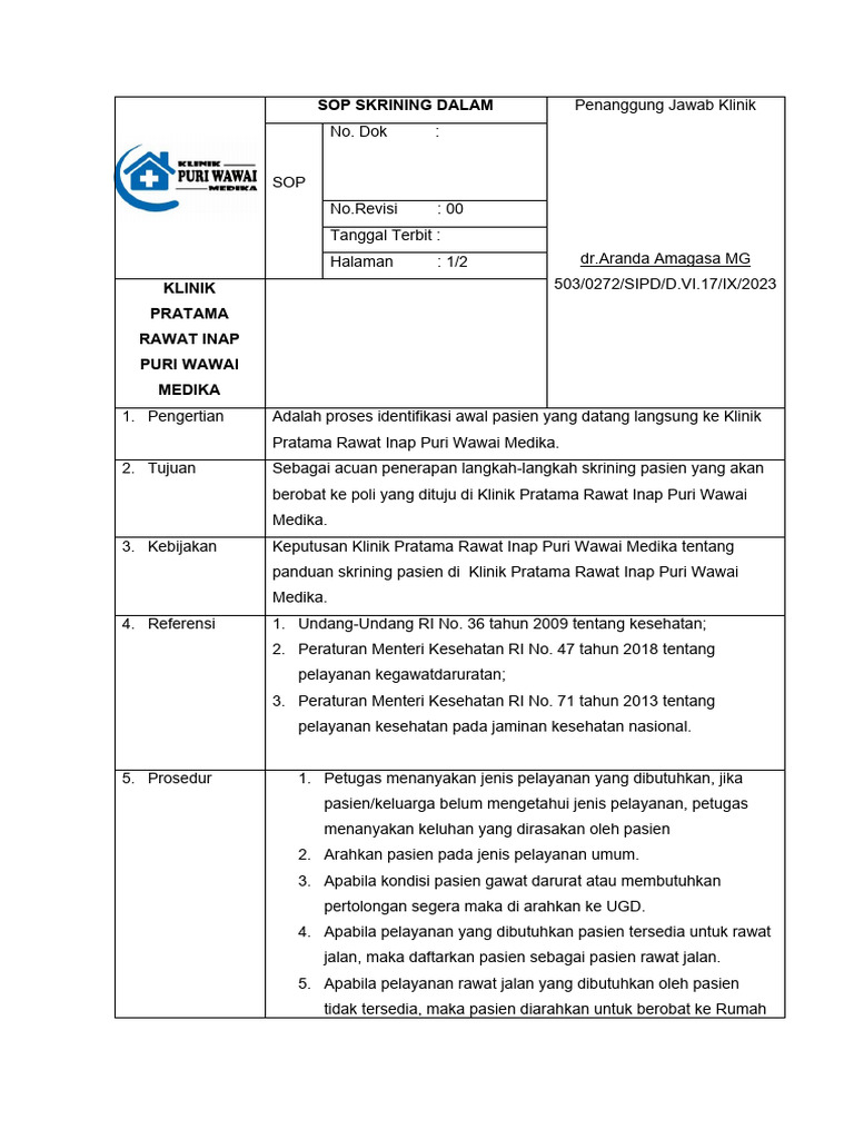 SOP Skrining Dalam | PDF
