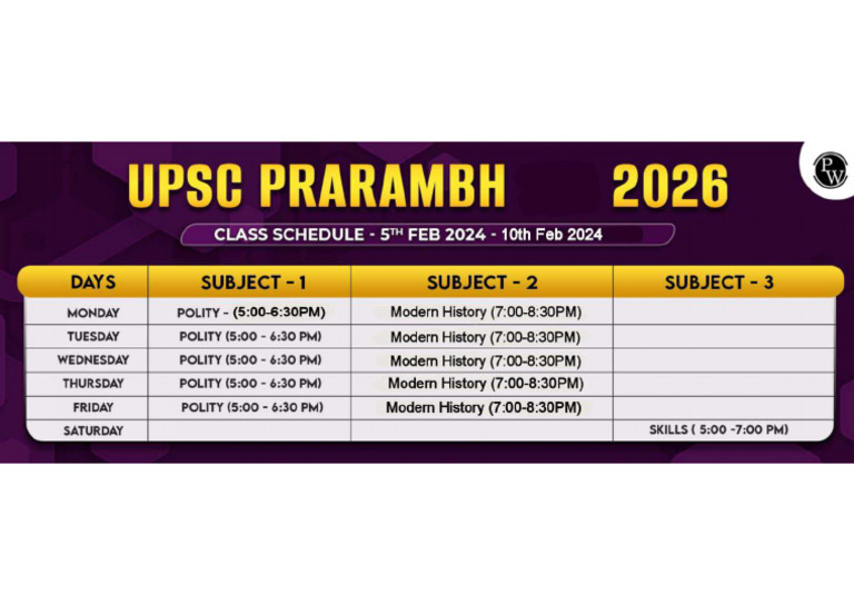 Class Schedule Upsc Prarambh 2026 Pdf