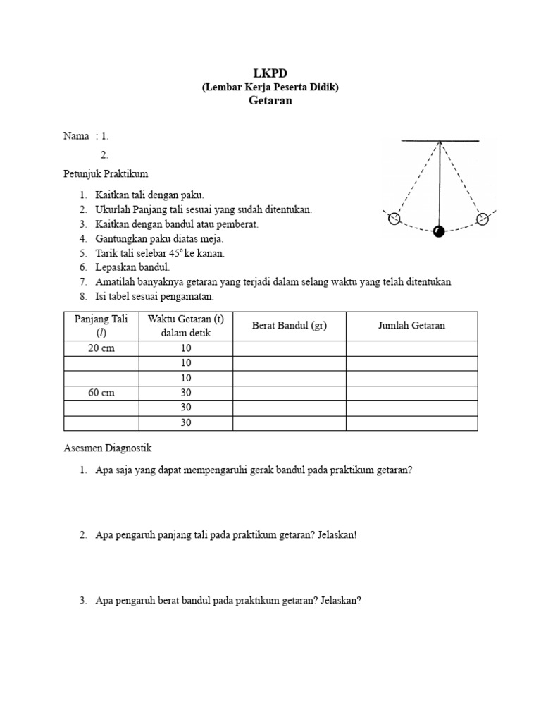 LKPD Getaran Kelas 8 | PDF LKPD Getaran Kelas 8 | PDF