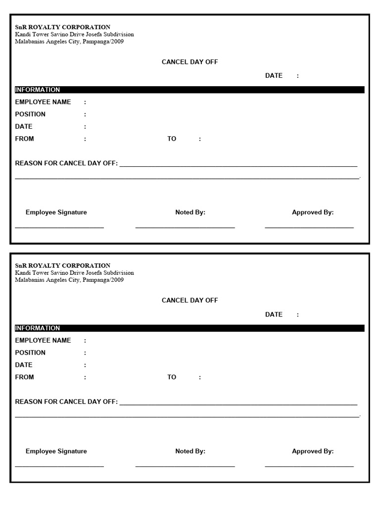 Cancel Day Off Request Form | PDF | Finance & Money Management | Law
