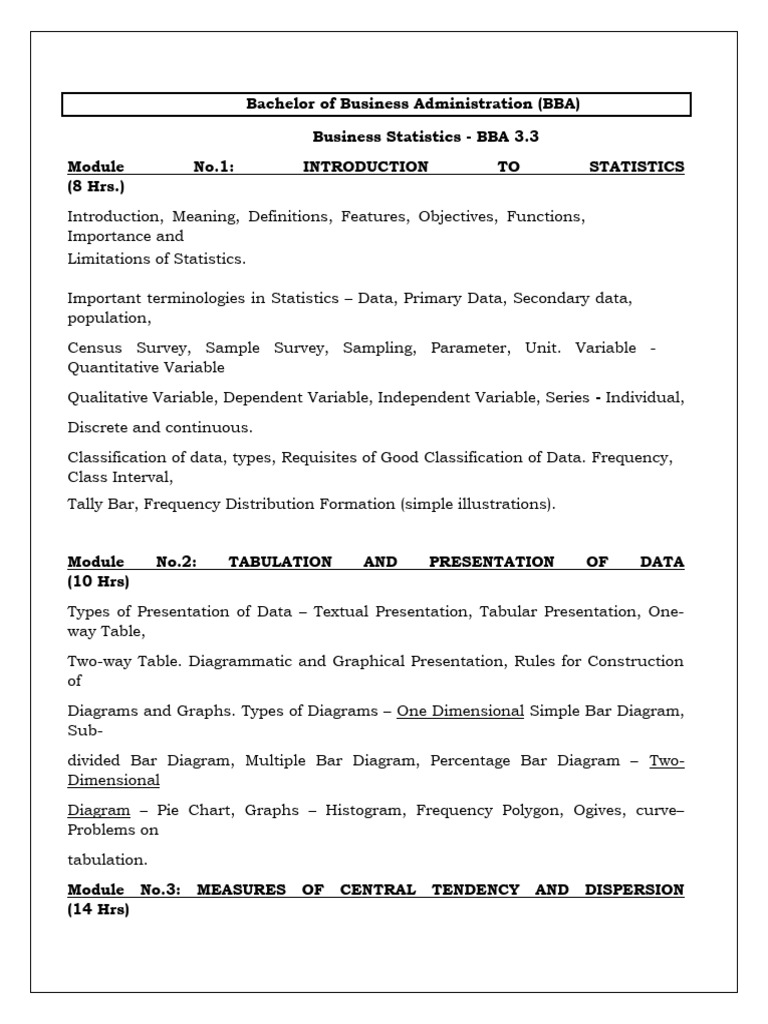 Business Statistics (BBA III Sem Syllabus) | PDF | Statistics | Statistical Classification