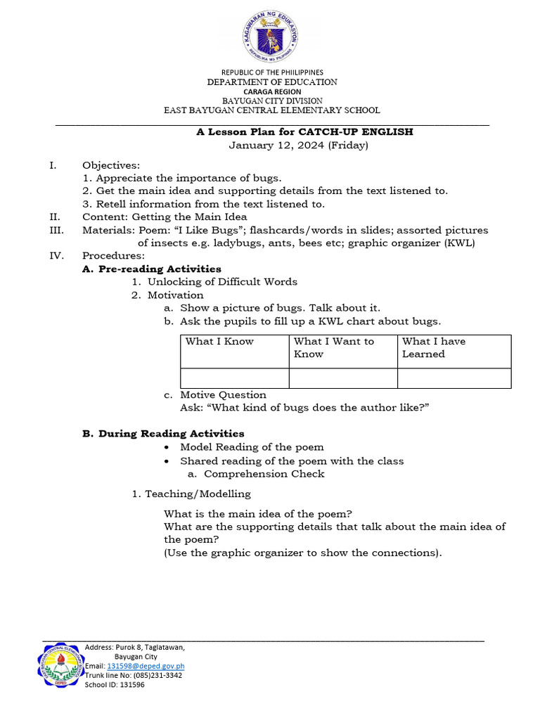 Catch-Up English Lesson Plan: Bugs | PDF | Human Communication ...
