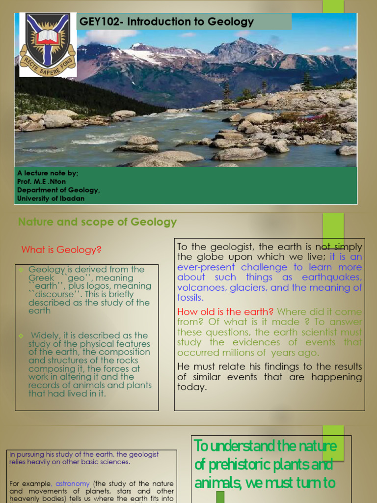 GEY 102-Introduction To Geology 1-Lecture Slides - Prof. M.E. Nton | PDF | Solar System | Geology