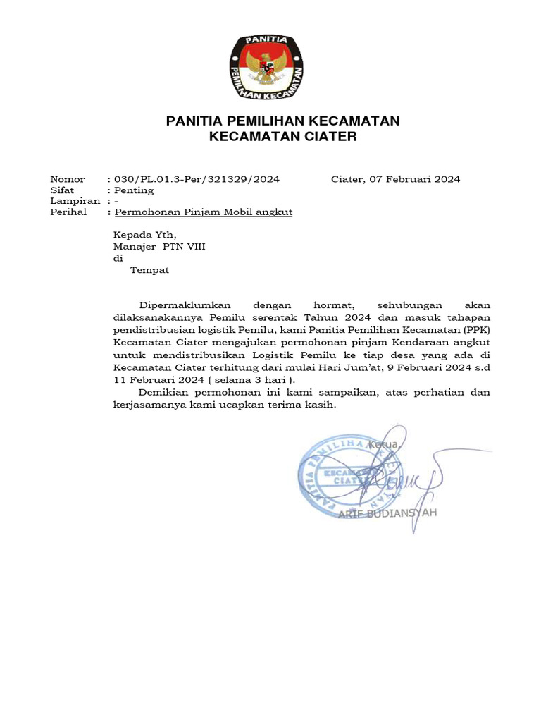 Surat Permohonan Ke PTPN | PDF