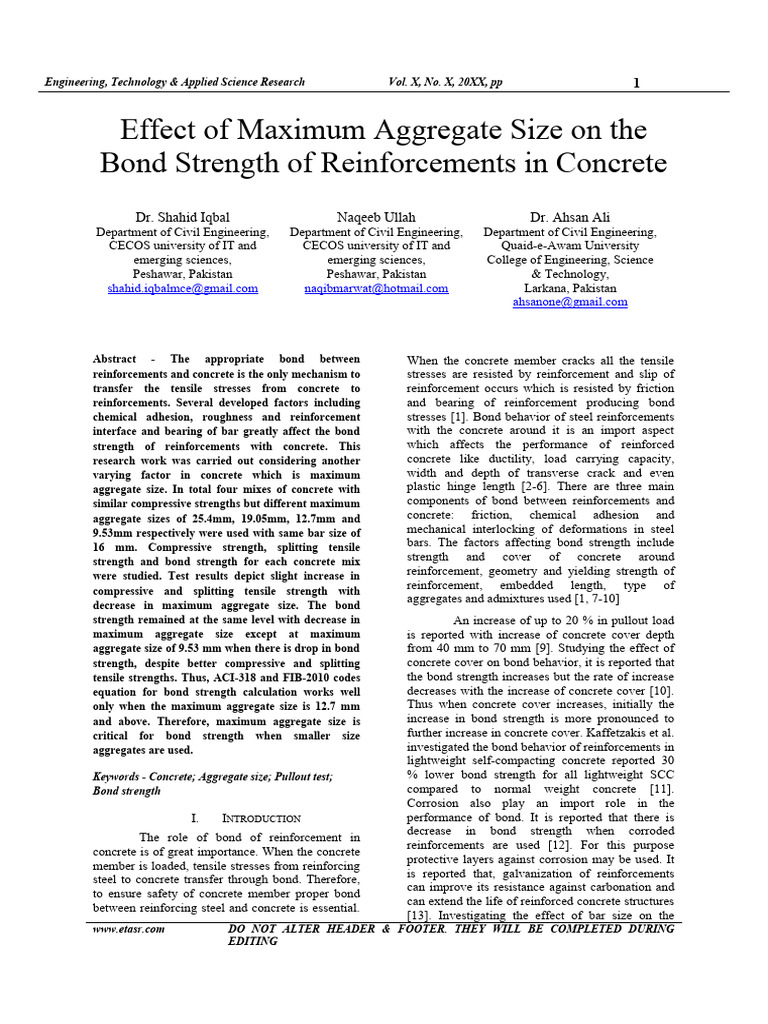 Effect of Maximum Aggregate Size On The Bond Strength of Reinforcements in Concrete | PDF ...