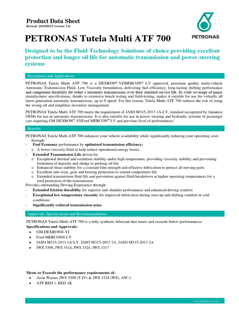 PETRONAS Tutela Multi ATF 700 - PDS - 180925 | PDF