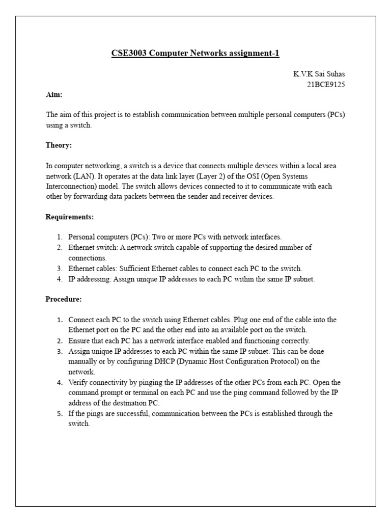 21BCE9125_ComputerNetwork_lab1 | PDF | Network Switch | Computer Network 21BCE9125_ComputerNetwork_lab1 | PDF | Network Switch | Computer Network