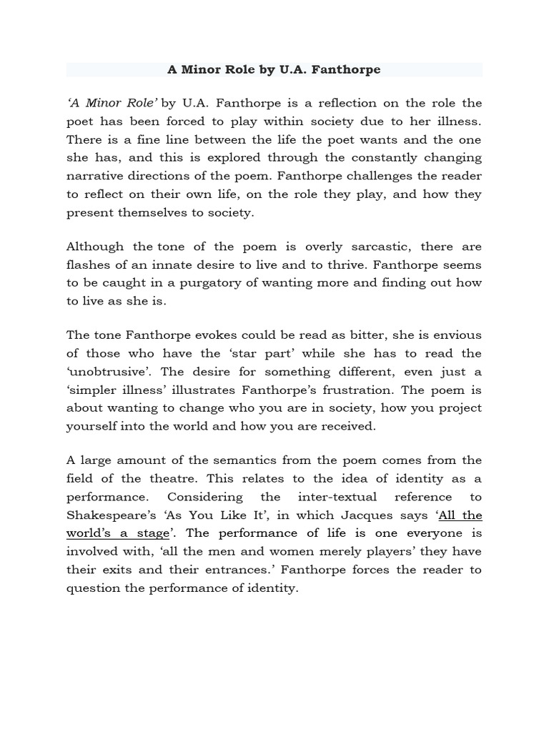 A Minor Role notes | PDF | Poetry