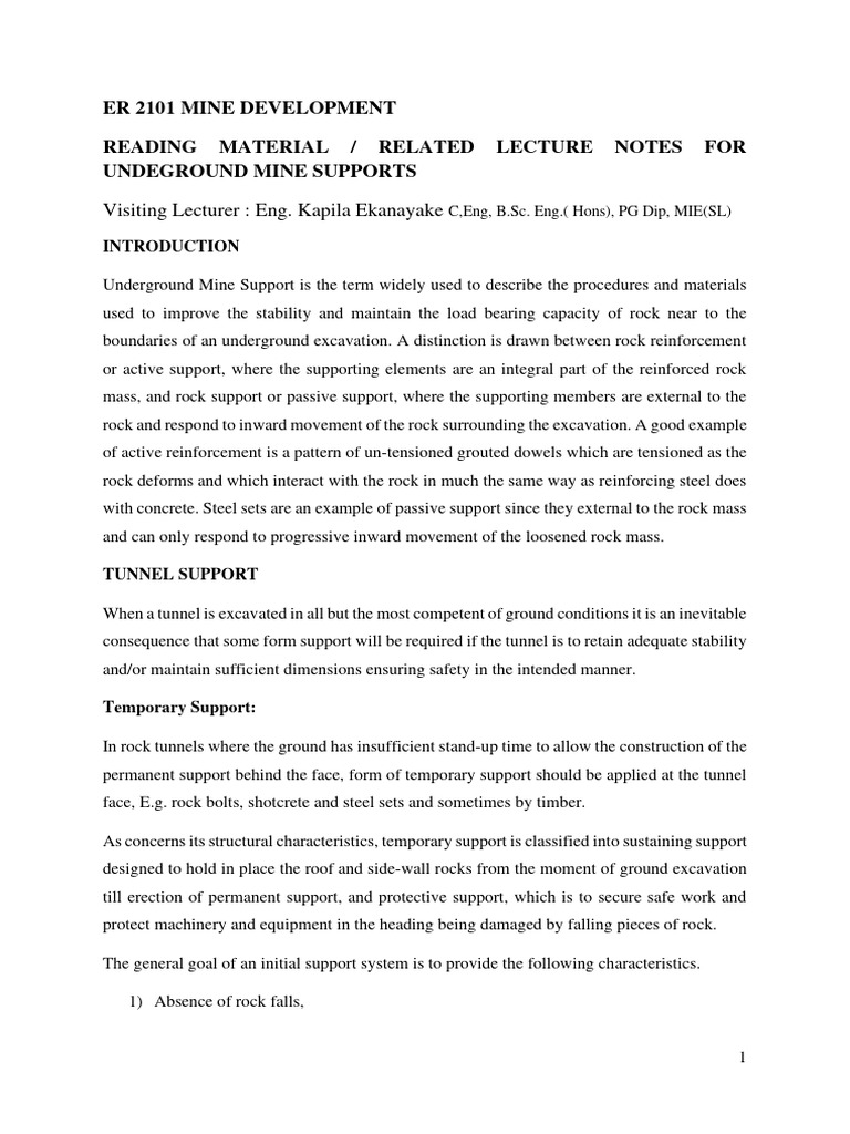 Types of Underground Mine Support | PDF | Screw | Concrete