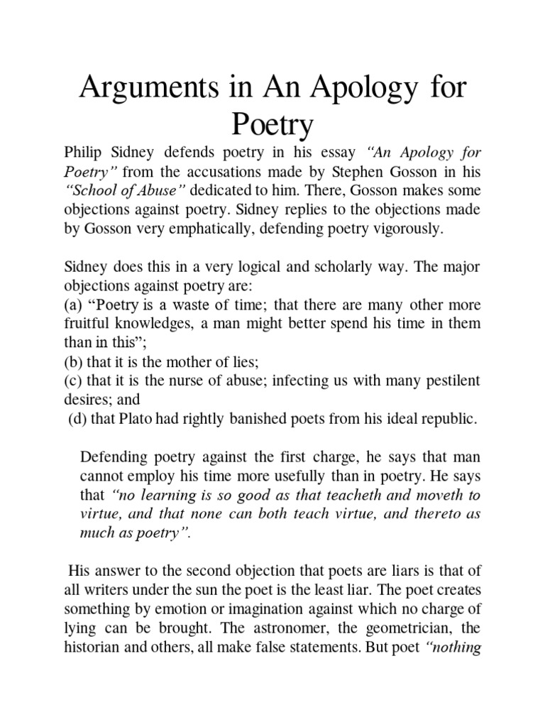 Arguments in An Apology For Poetry | PDF