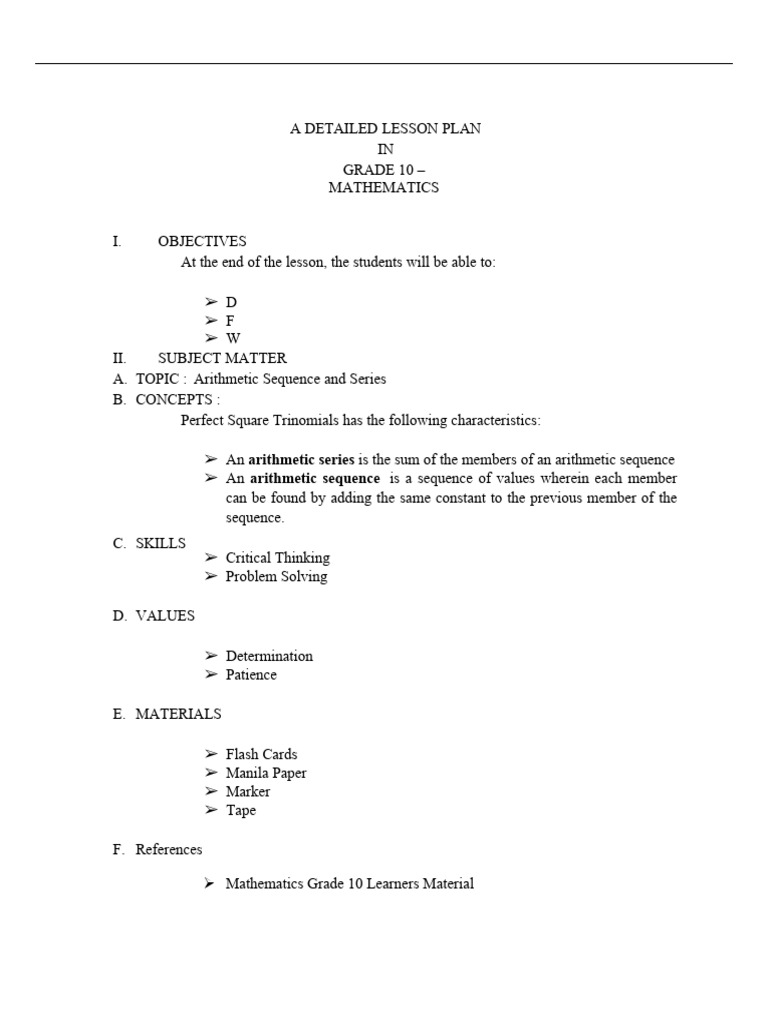Deozo LP g-10 4a's | PDF | Mathematics | Lesson Plan