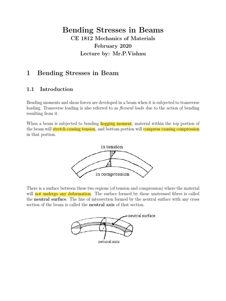 01 BendingStressesinBeam | PDF | Bending | Beam (Structure)