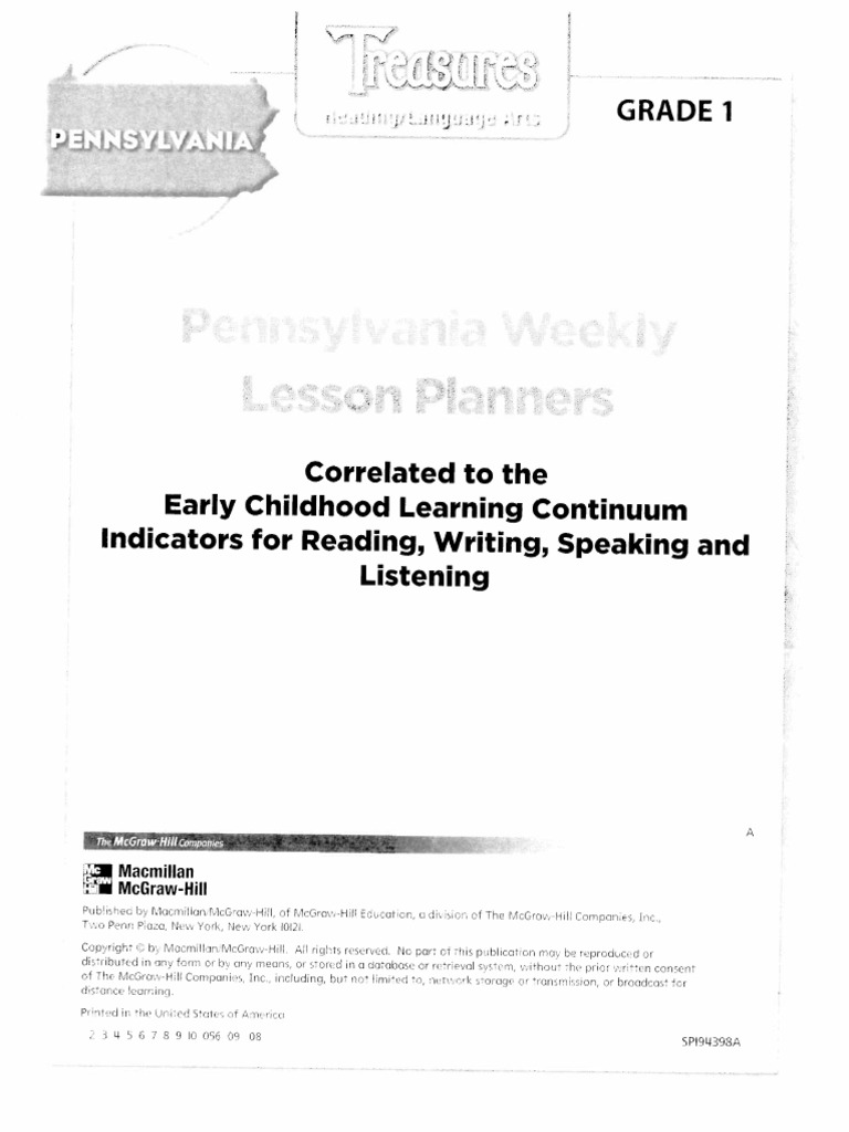 Grade 1 Treasures Lesson Planners | PDF