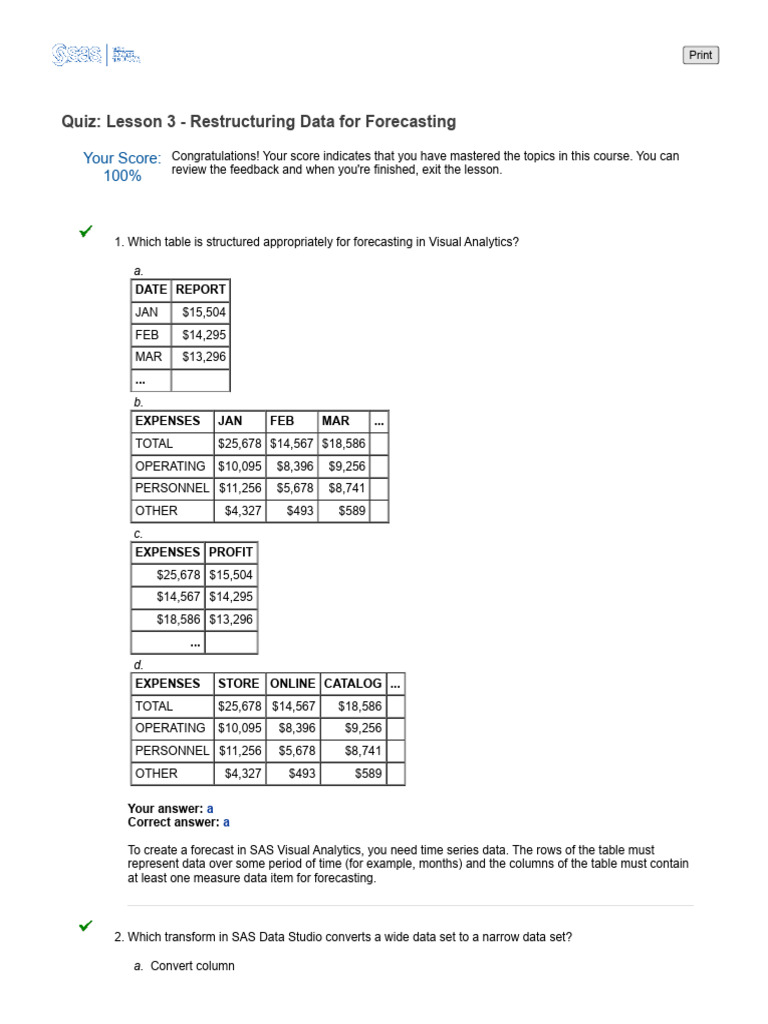 Quiz Feedback SAS 2 3 | PDF | Forecasting | Analytics