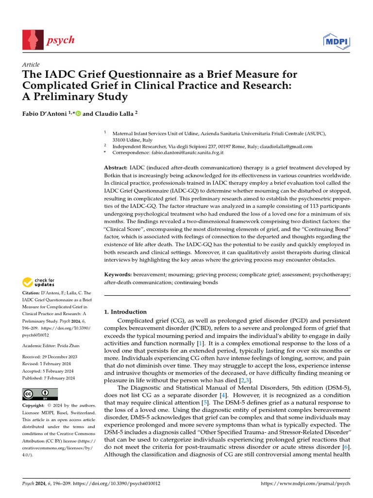 The IADC Grief Questionnaire As A Brief Measure Fo | PDF | Grief ...
