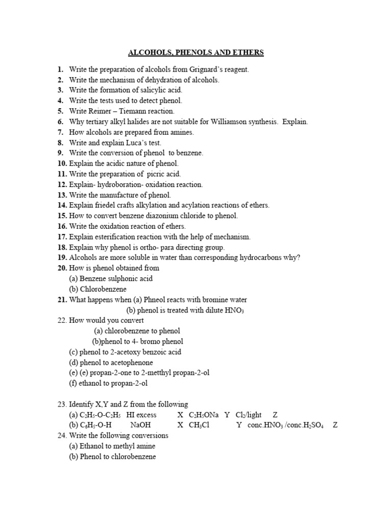 Alcohols Worksheet | PDF