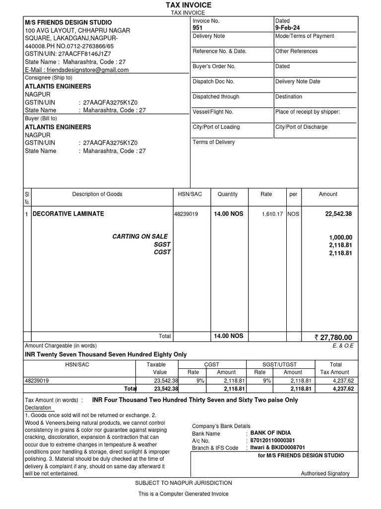 Bill No.951 | PDF | Invoice | Taxes