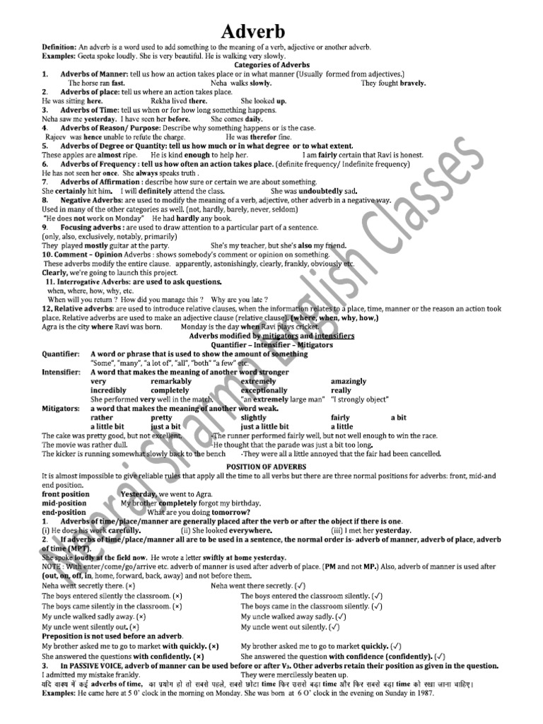 Adverb Class-1 | PDF