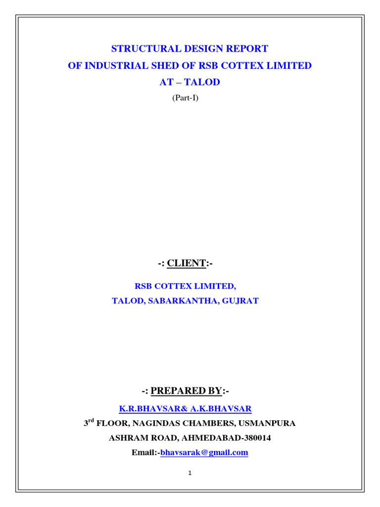 Design Report of Industrial Shed of RSB Cottex LTD Part-I | Download Free PDF | Mechanical ...