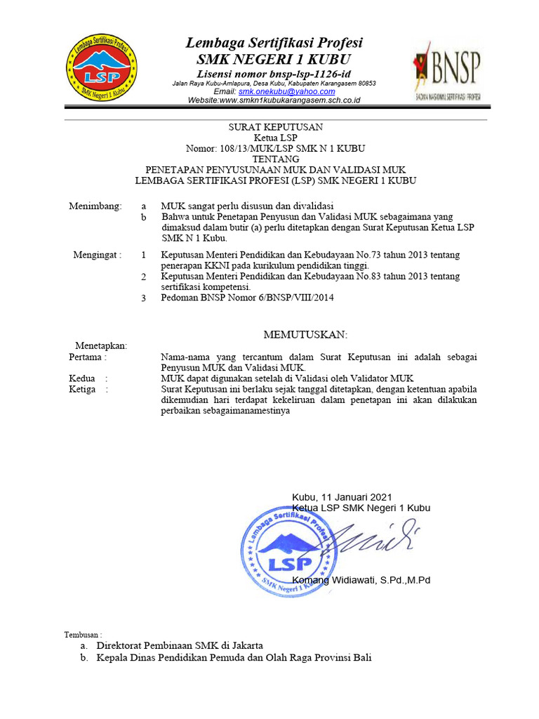 SK Penetapan Validasi Dan Penyusunan Muk | PDF