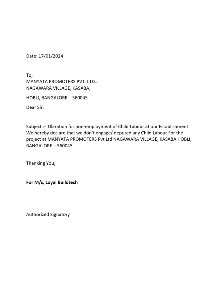 10.child Labour Declaration - 1 Page | PDF