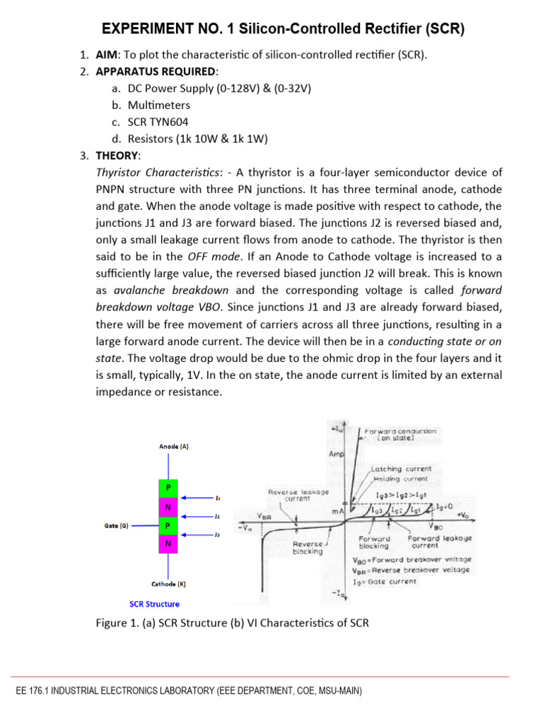 SCR Characteristics Experiment | PDF | Electric Power | Electricity