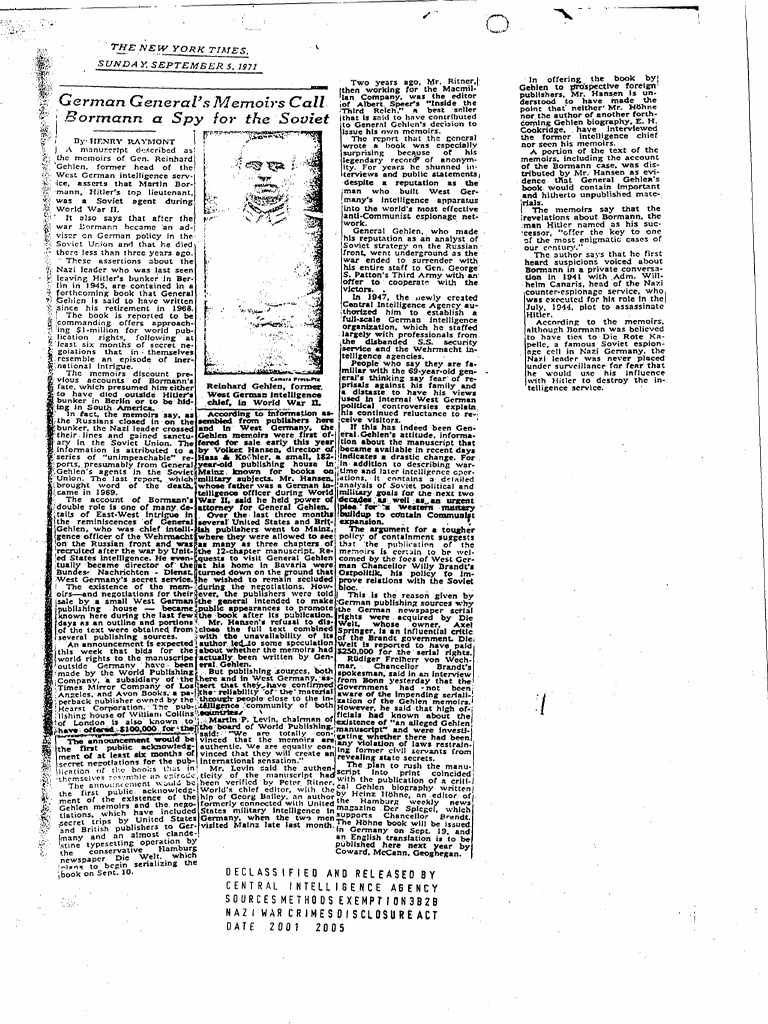 Gehlen's Memoirs: Bormann as Soviet Spy | PDF | World War II | Nazi Germany