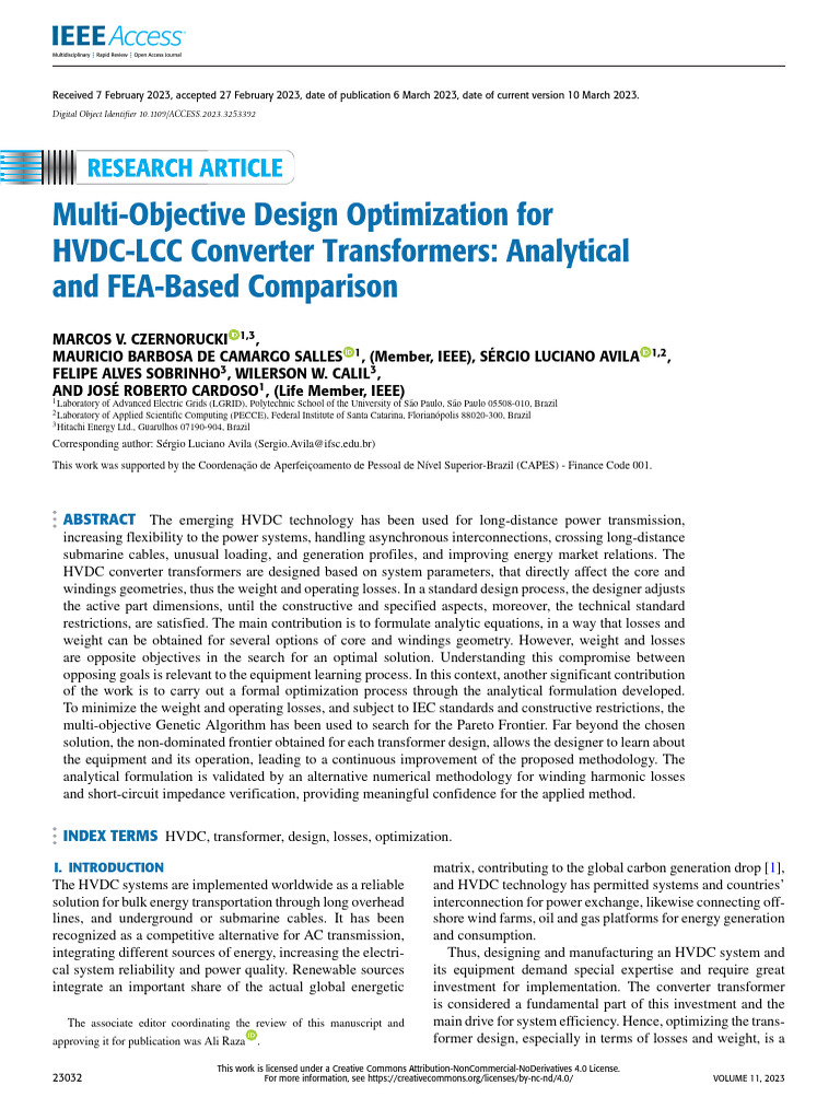 Multi-Objective Design Optimization For HVDC-LCC Converter Transformers Analytical and FEA-Based ...