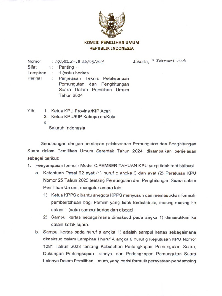272 SD Ketua Penjelasan Teknis Pelaksanaan Pemungutan Dan Penghitungan Suara Dalam Pemilihan ...