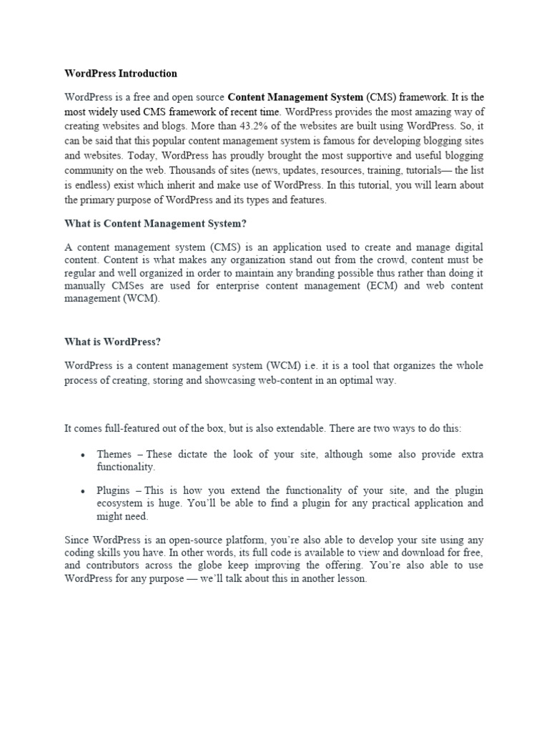 Wordpress Introduction Pdf Computers
