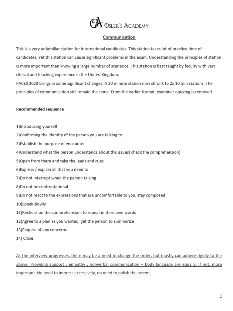 MRCP PACES 2023 Communication | PDF