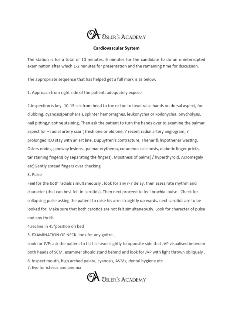 Mrcp-PACES 2023 - Sequence - CVS | PDF | Heart | Cardiovascular Diseases